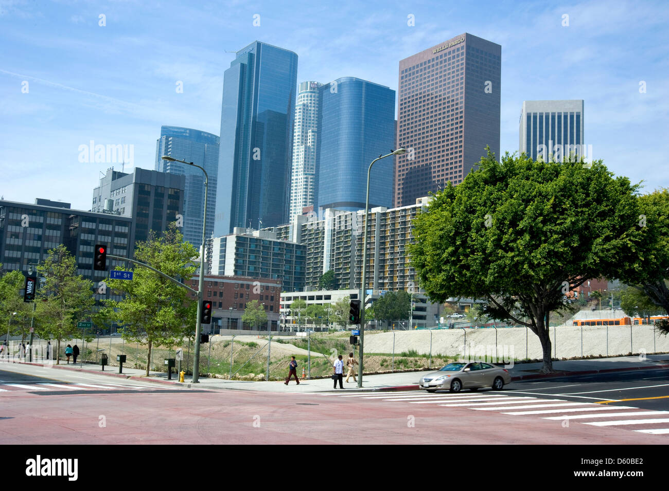 Downtown Los Angeles skyline with vacant block in foreground Stock ...