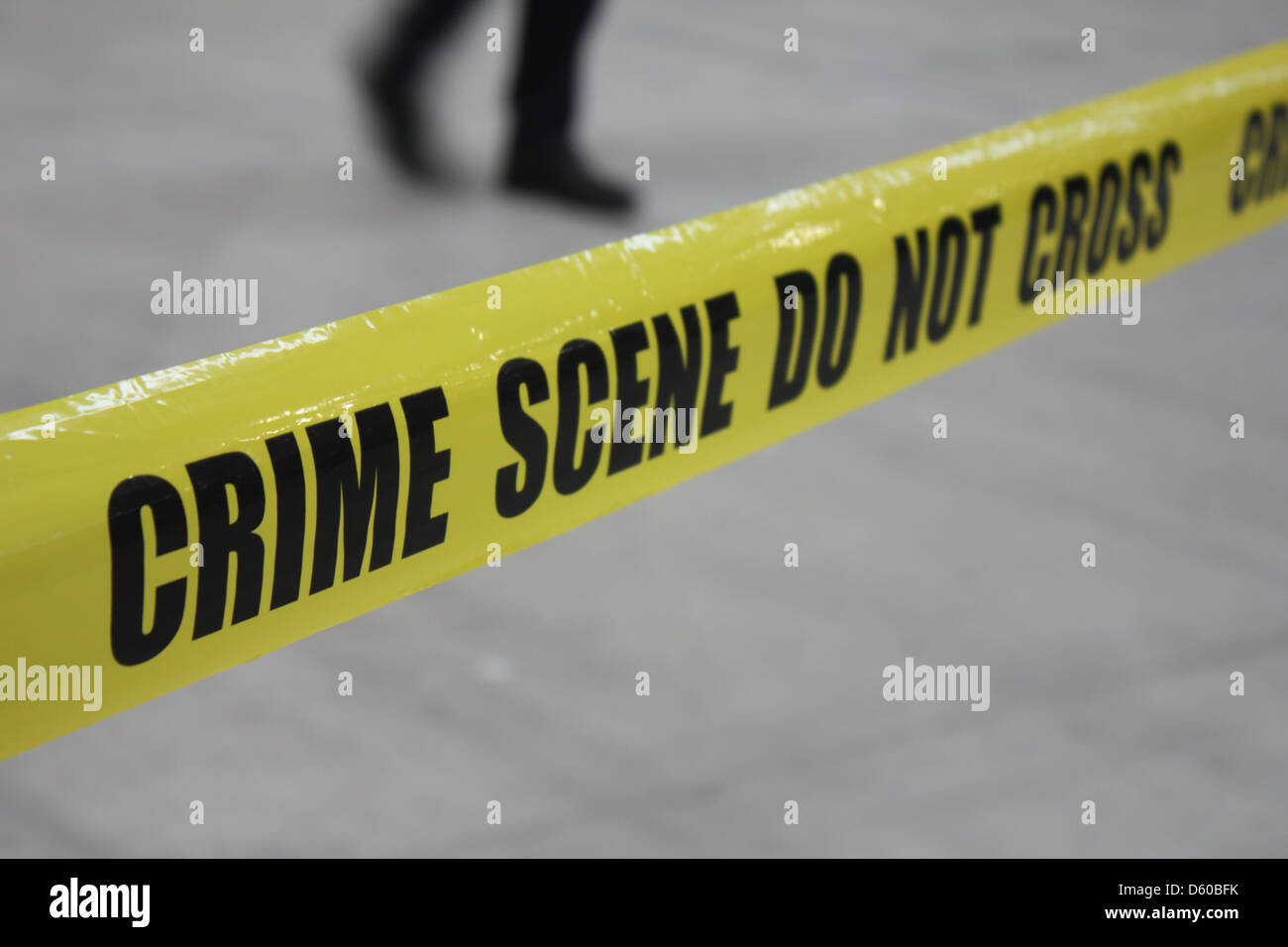 crime scene tape by exhibit in conference centre Stock Photo - Alamy