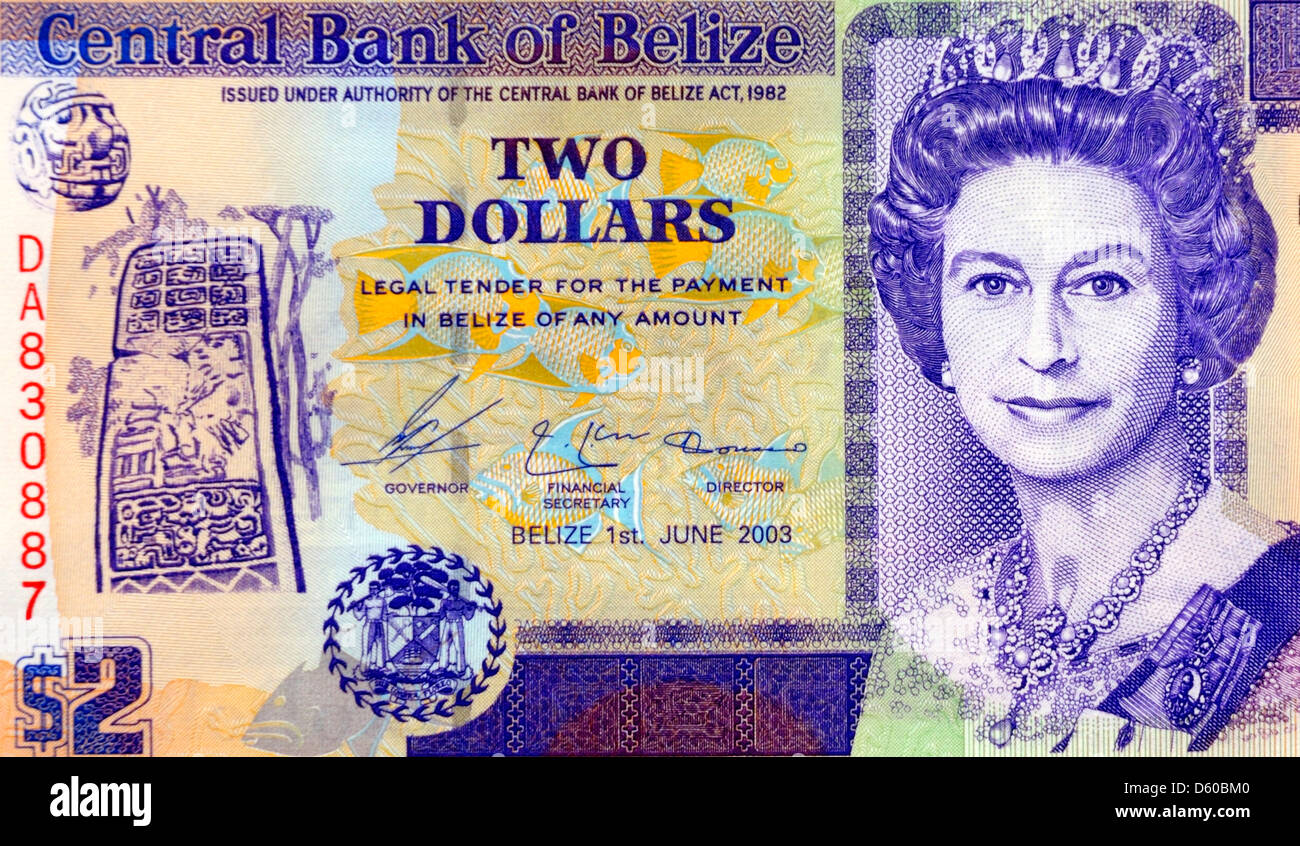Belize 2 Two Bank Note Stock Photo - Alamy