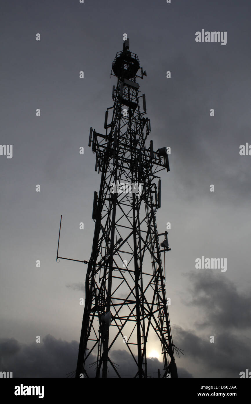 television mast on top of mountain in dinorwic, wales, great britain ...