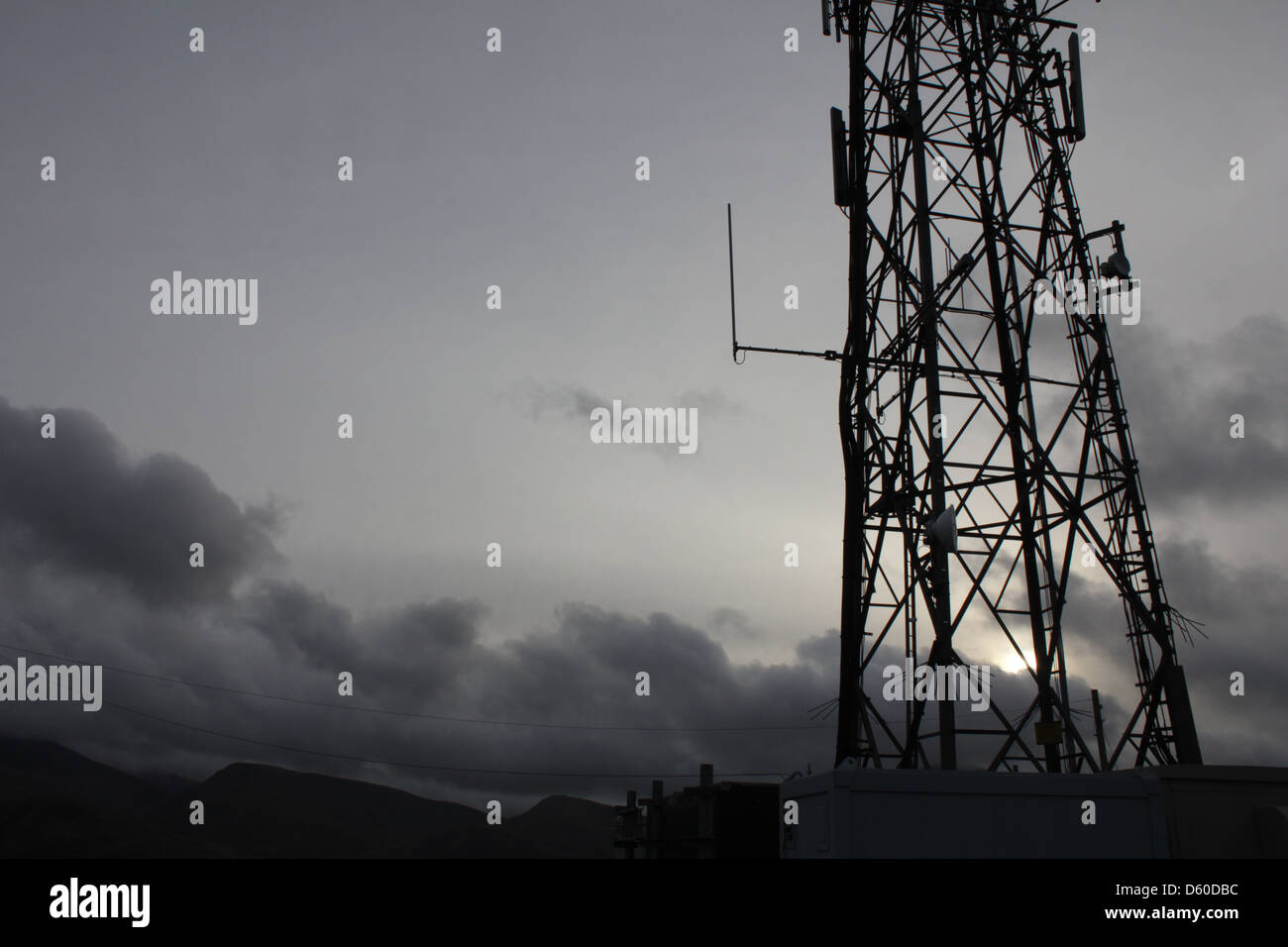 television mast on top of mountain in dinorwic, wales, great britain ...