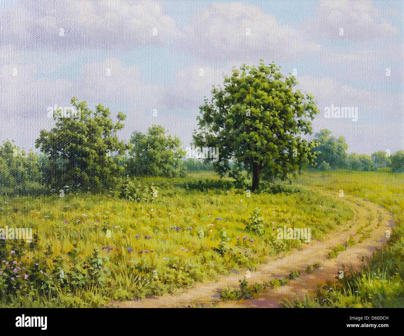 Summer meadow road landscape Stock Photo - Alamy