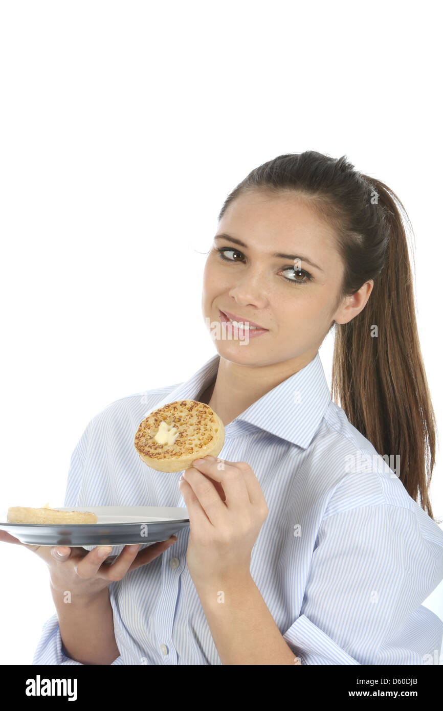 Woman eating toast breakfast hot buttered hi-res stock photography and ...