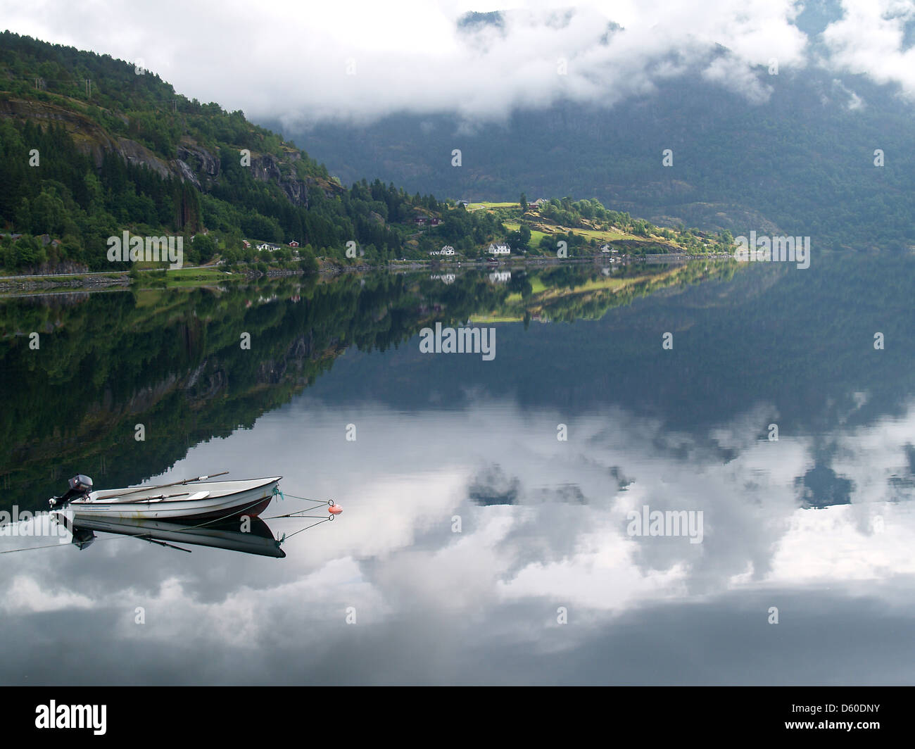 A perfection mirror reflection on the Sognsdal Fjord,Norway Stock Photo ...