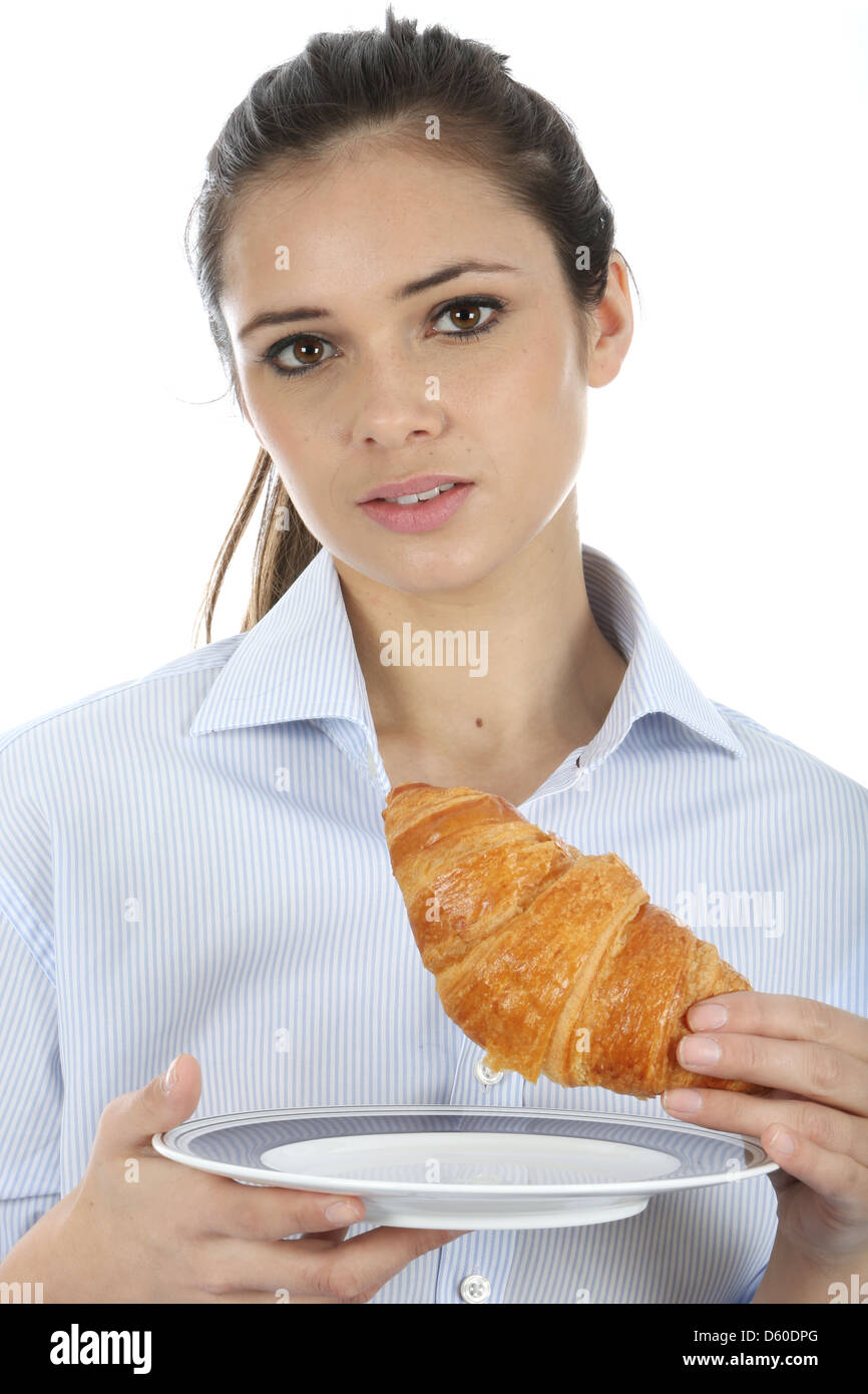 Healthy Confident Young Woman, Eating Freshly Baked, Golden Brown ...