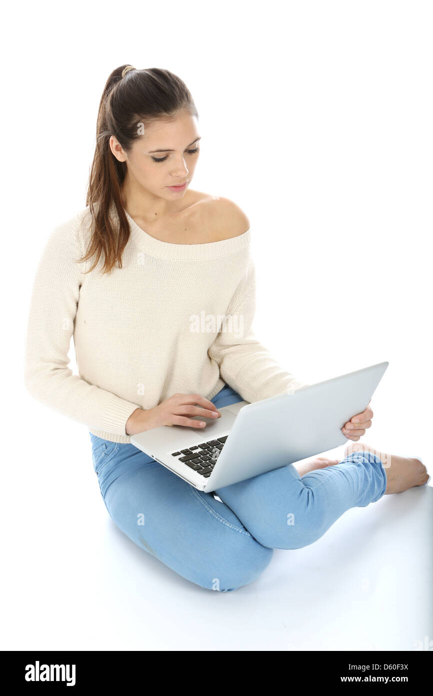 Woman Using Laptop Computer Stock Photo - Alamy