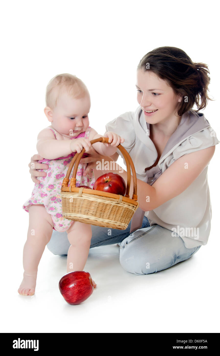 The little baby with red apples Stock Photo - Alamy