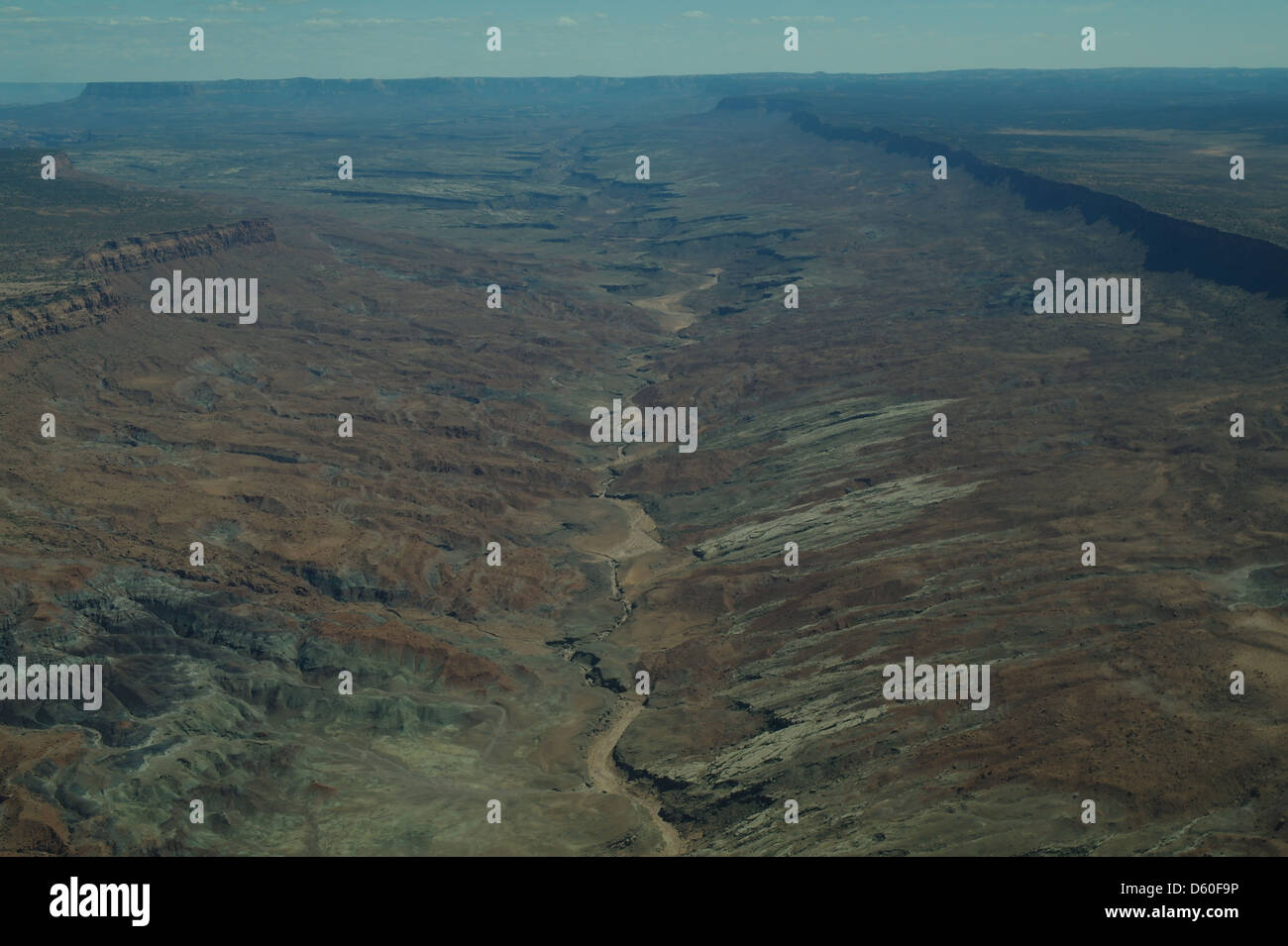 Aerial view, looking south, arid landscape dry stream Nokai Valley ...