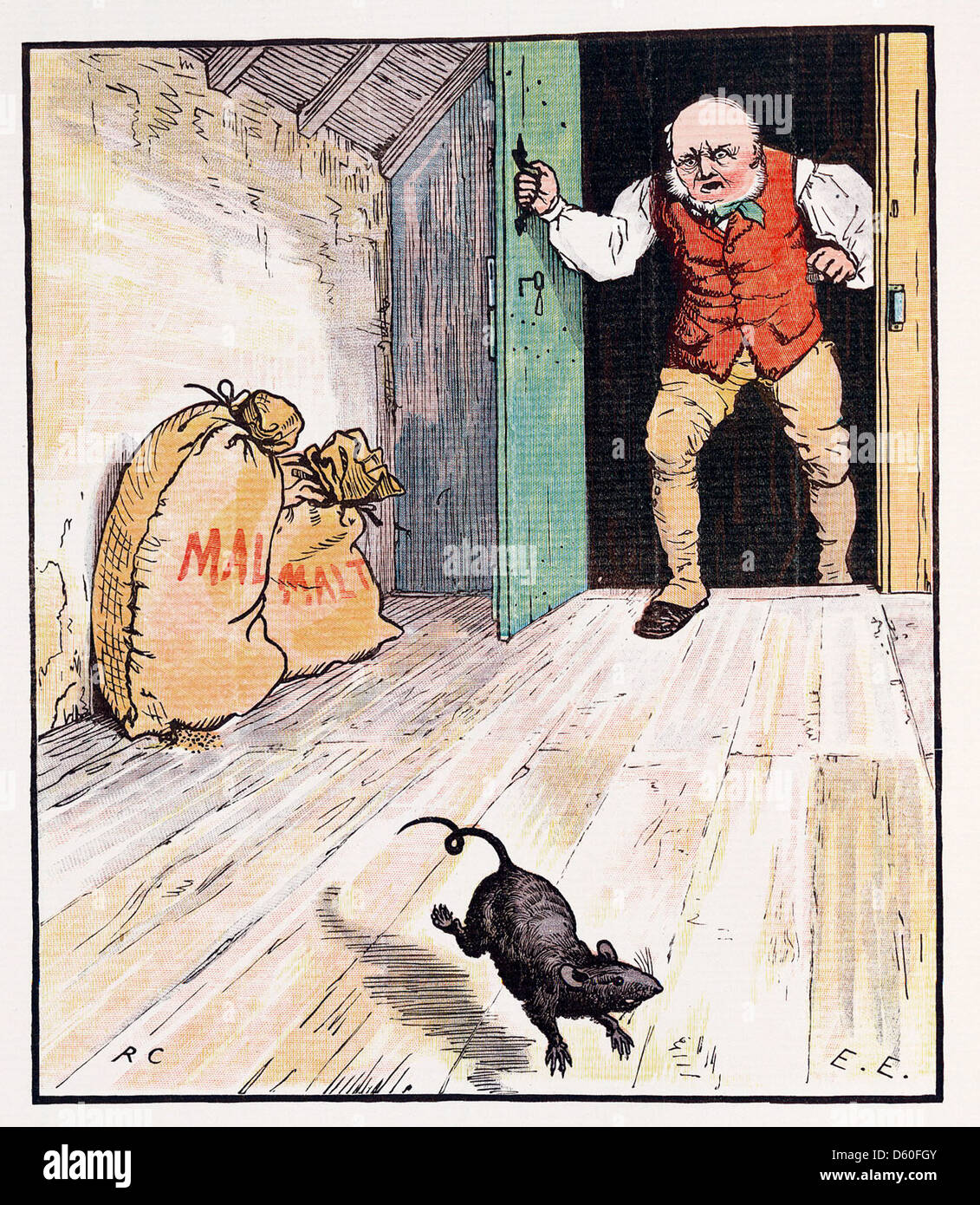 An illustration from Randolph Caldecott's collection, featuring a rat ...
