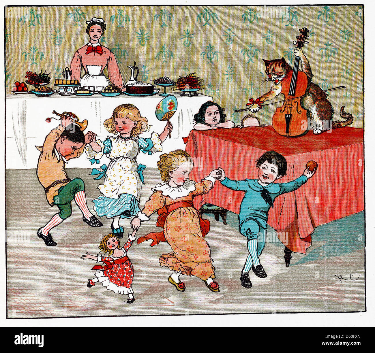 An illustration from Randolph Caldecott’s collection, featuring a cat ...