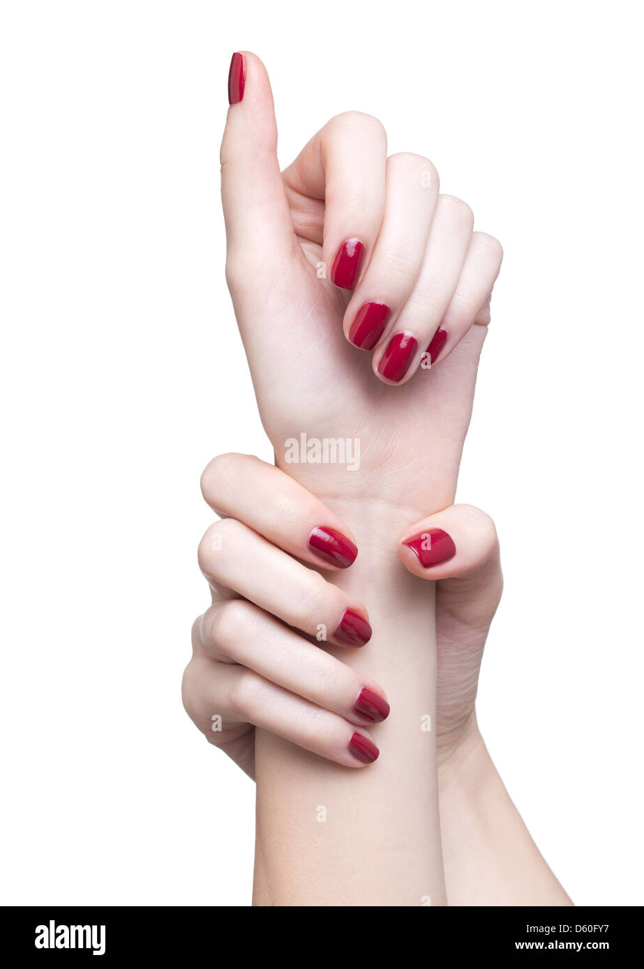 hands with red manicure Stock Photo - Alamy