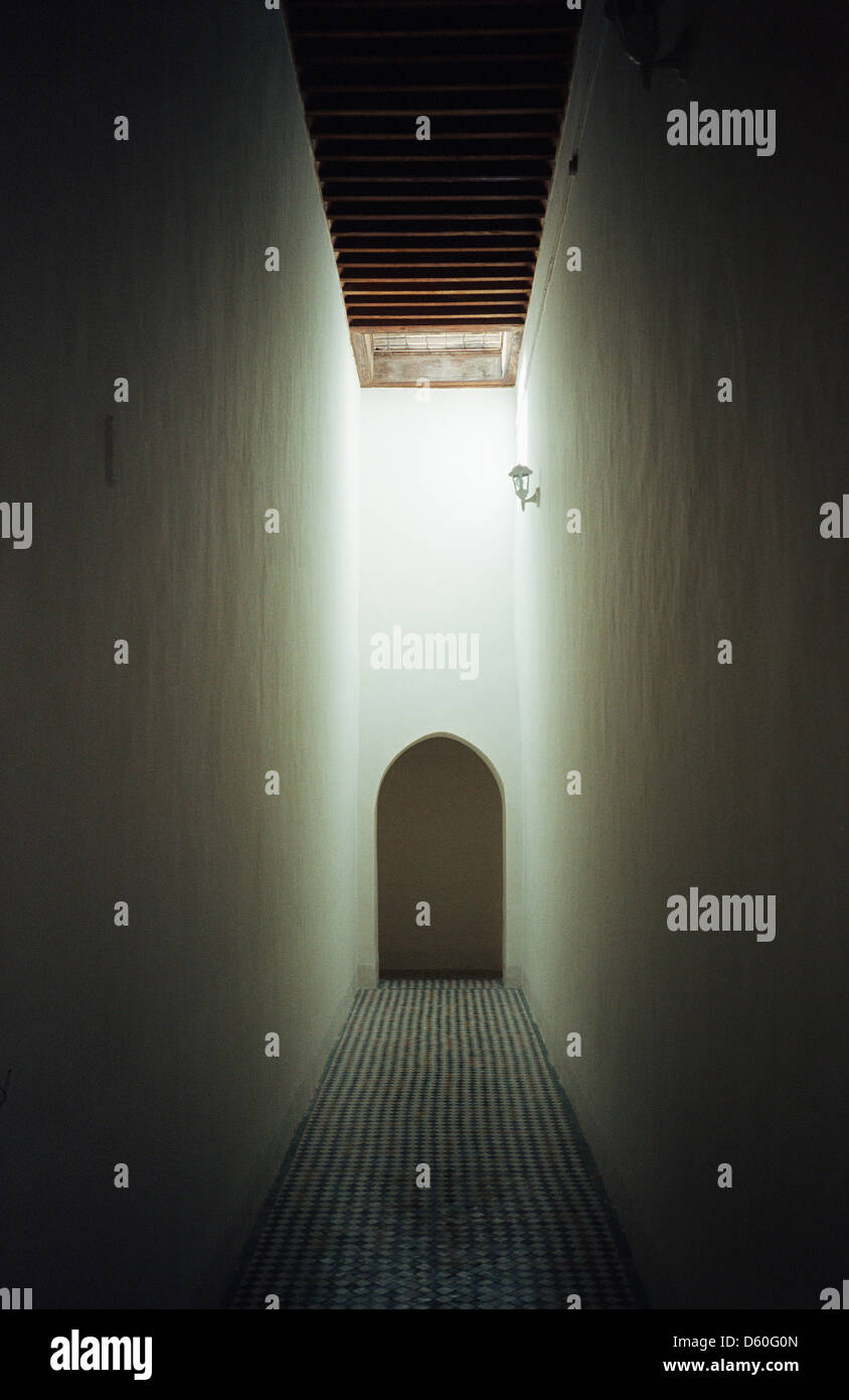Tiled hallway and arched doorway, riad, Marrakesh Morocco Stock Photo ...