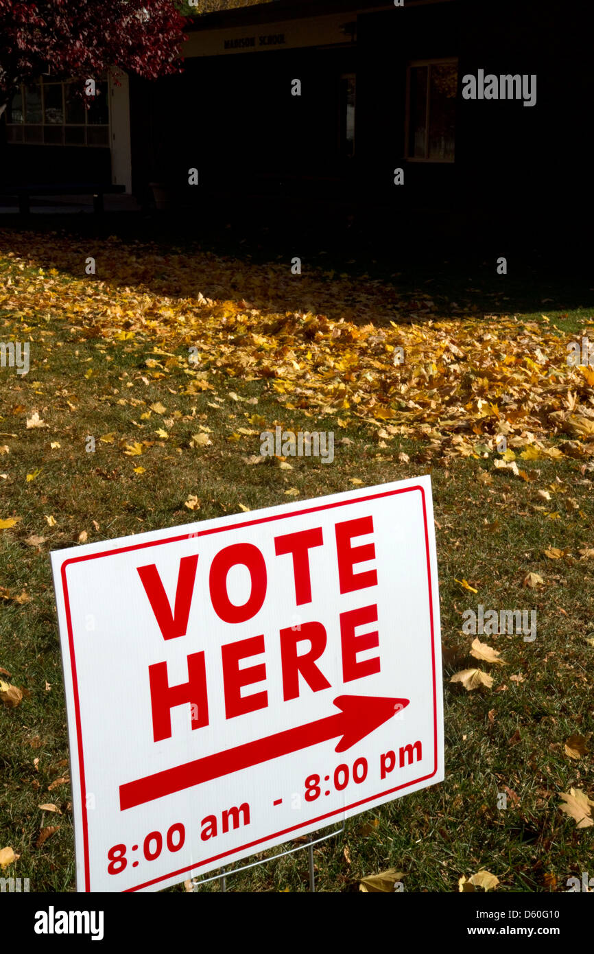 Vote Here sign at a polling place on election day in Boise, Idaho, USA ...