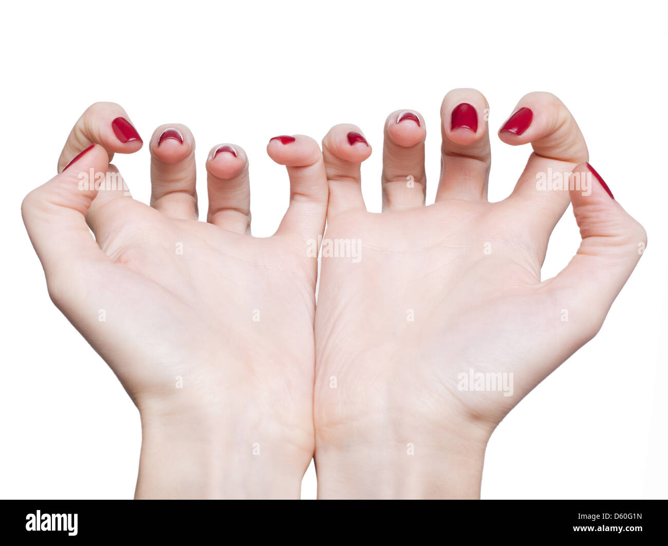 hands with red manicure Stock Photo - Alamy