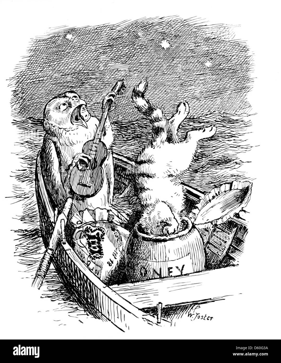 A page from Edward Lear's 'Nonsense Drolleries', featuring illustrations of a cat and an owl by ...