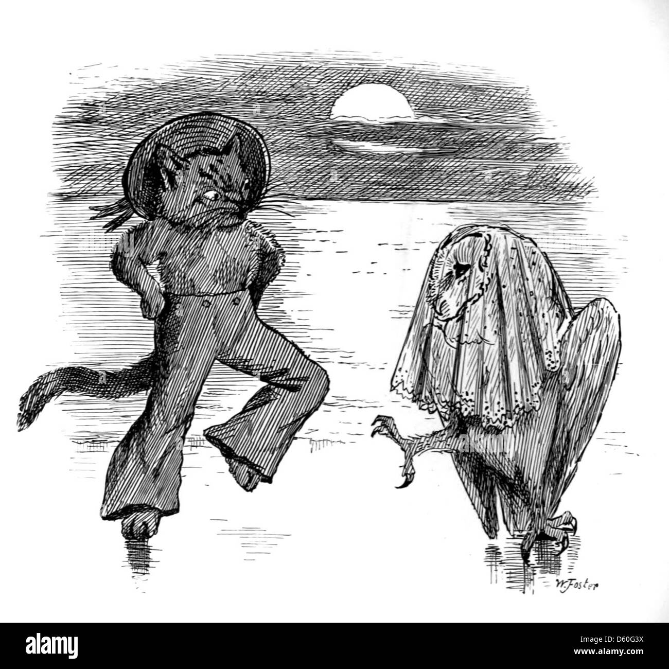 An illustration from Edward Lear's 'Nonsense Drolleries,' a collection of humorous poems and ...