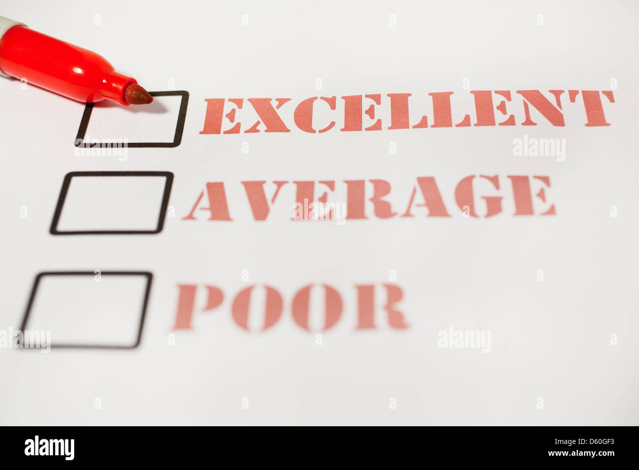 A perfomance survey blank checkbox with the options excellent, average ...