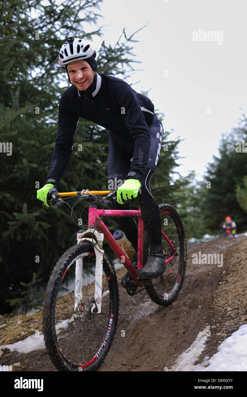 Black route mountain biking on Hully Gully, Gisburn Forest Stock Photo ...
