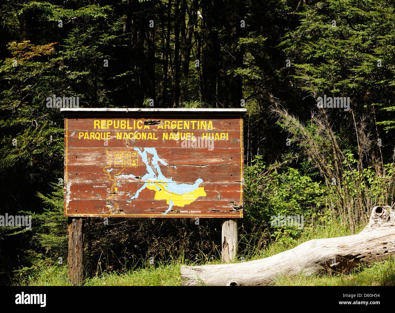 Sign saying 'Republica Argentina Parque Nacional Nahuel Huapi' with a ...