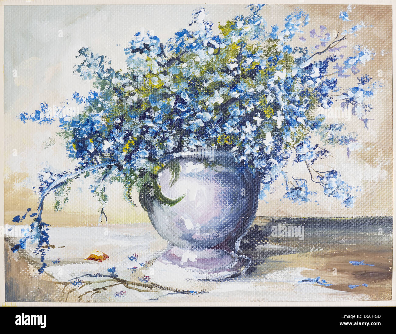Spring blue flowers oli painting Stock Photo - Alamy