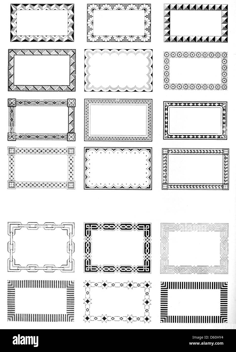 A 1900 catalogue showcasing various borders and ornamental designs ...