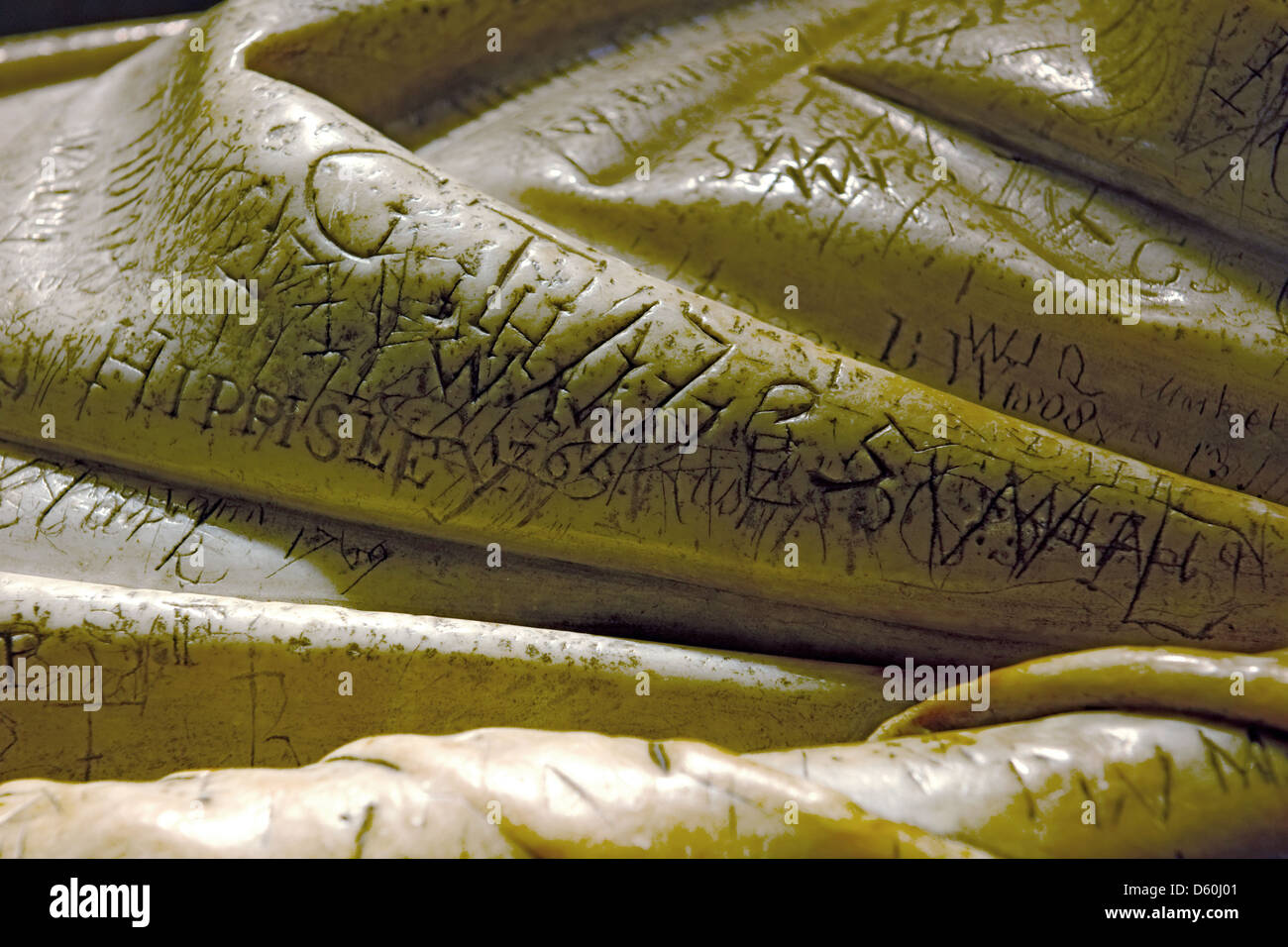 Detail of graffiti on the tomb of Bishop Ralph of Shrewsbury (1329-63 ...