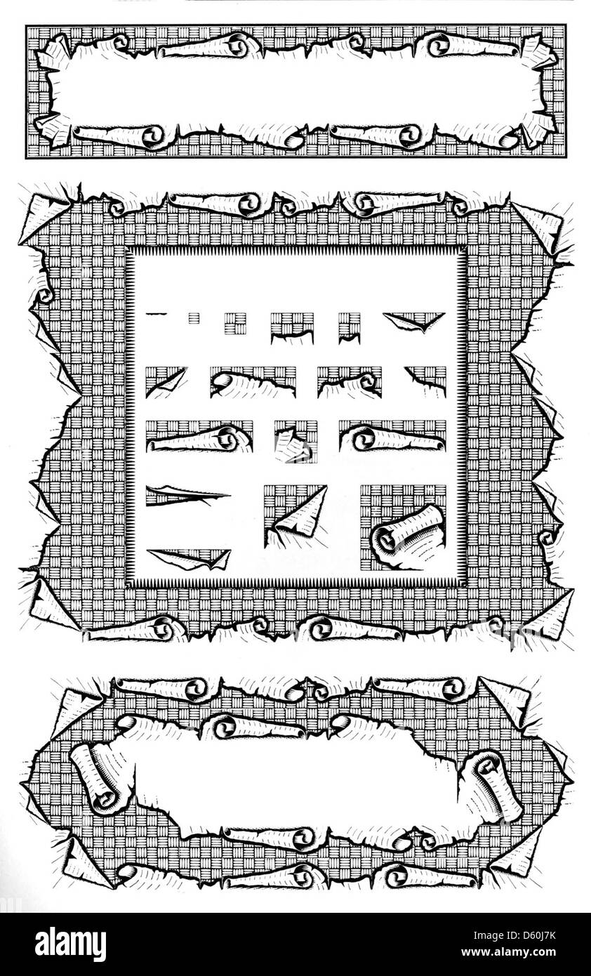 This 1900 catalogue presents a variety of borders used in the printing ...