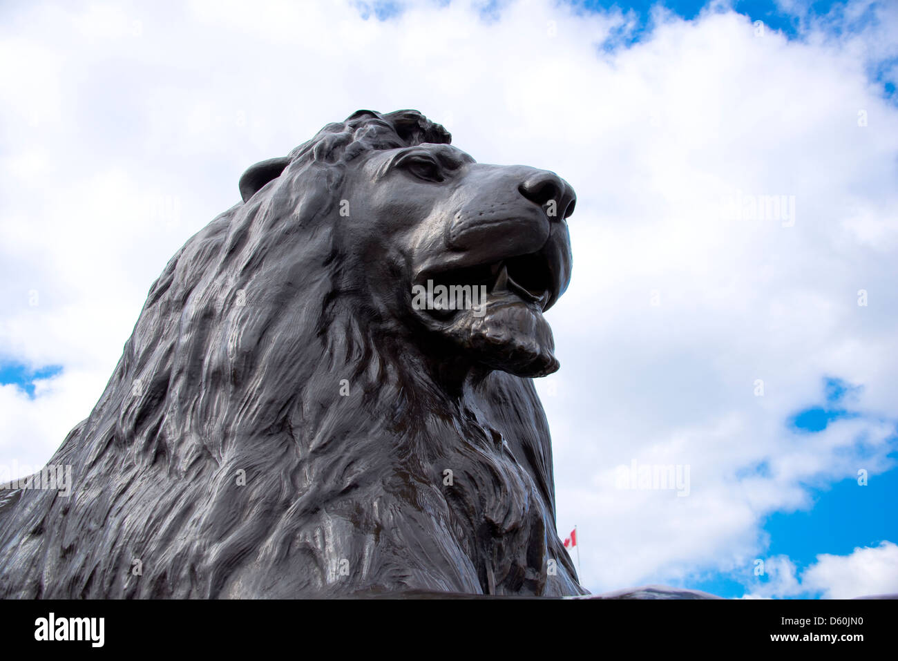 The British Lion on Nelsons Monument Trafalgar Square London Stock ...