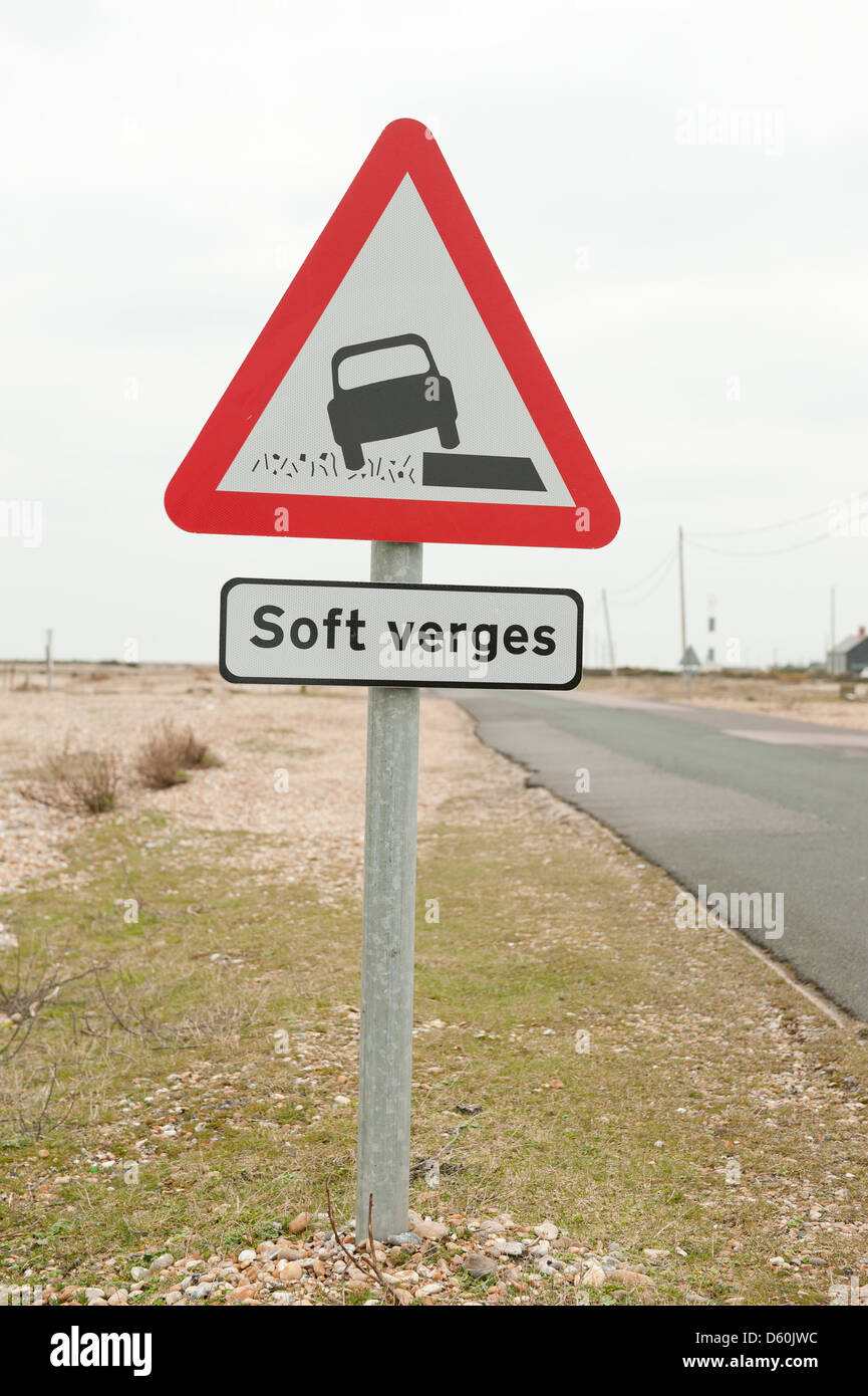 Roadside sign waring motorist of "Soft Verges Stock Photo - Alamy