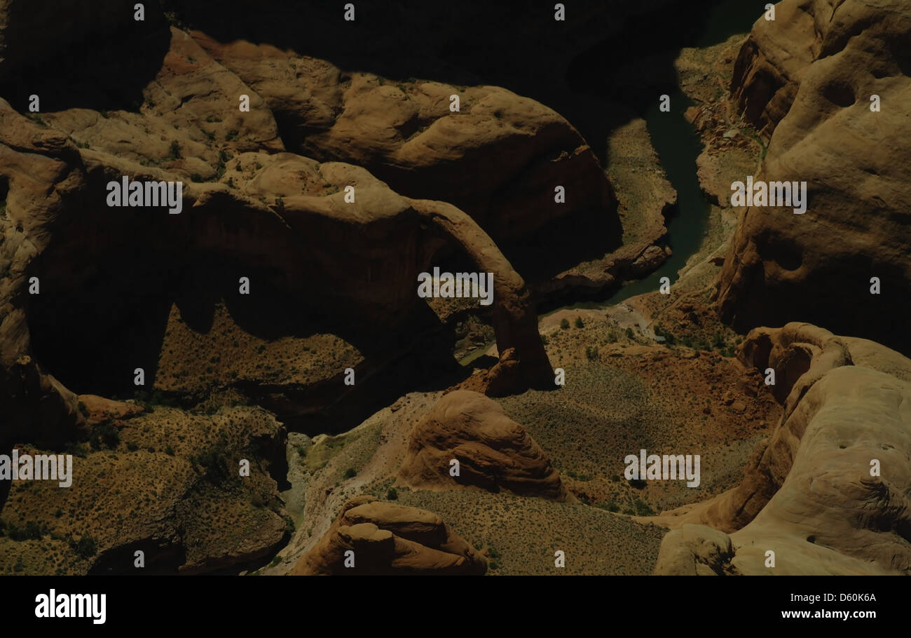 Aerial view Rainbow Bridge spanning Bridge Creek, by meander cut-off ...