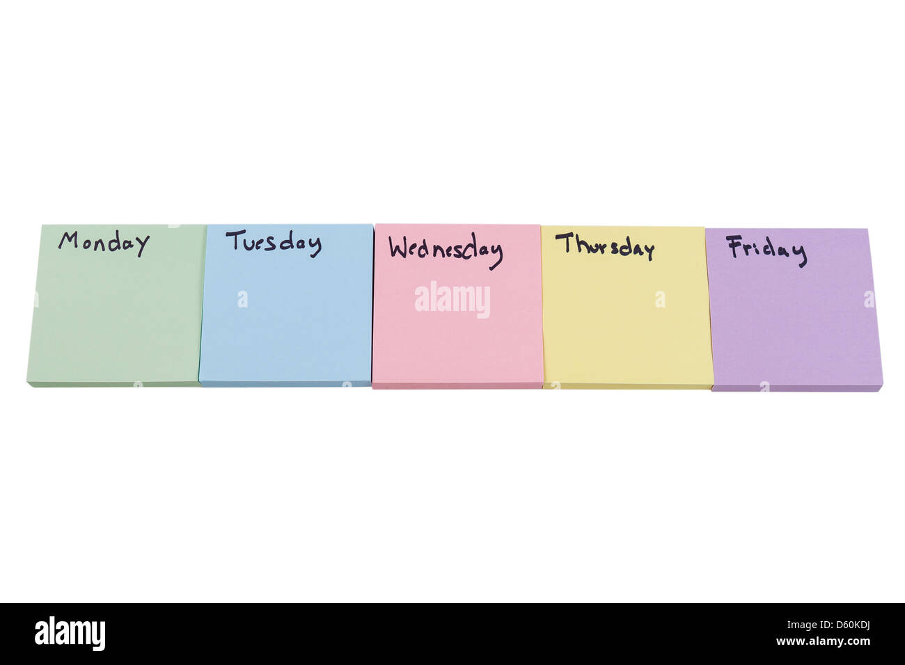 Horizontal photo of multiple color stickers, displaying day of week on ...