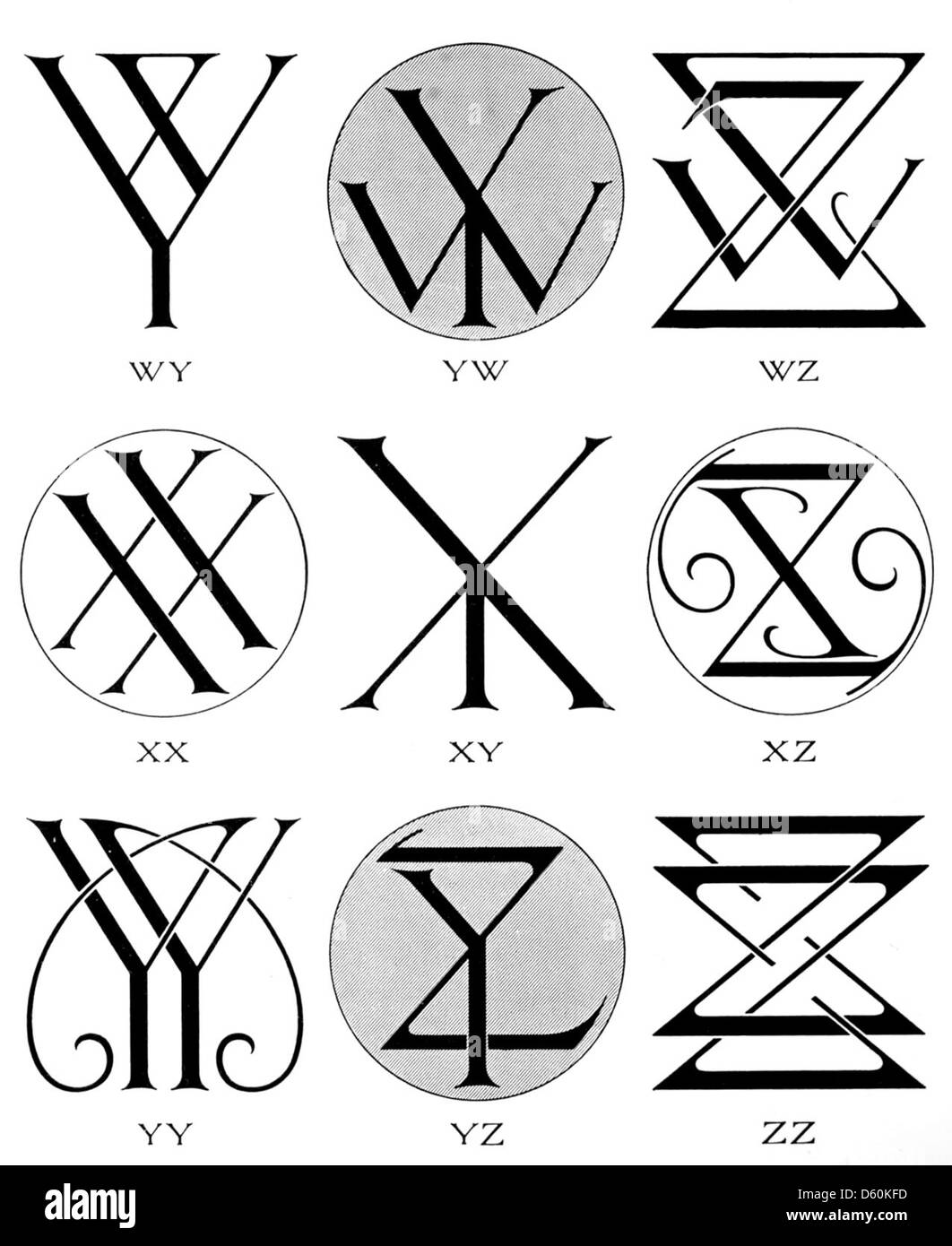 A 1906 image showcasing various monograms, ciphers, and decorative ...