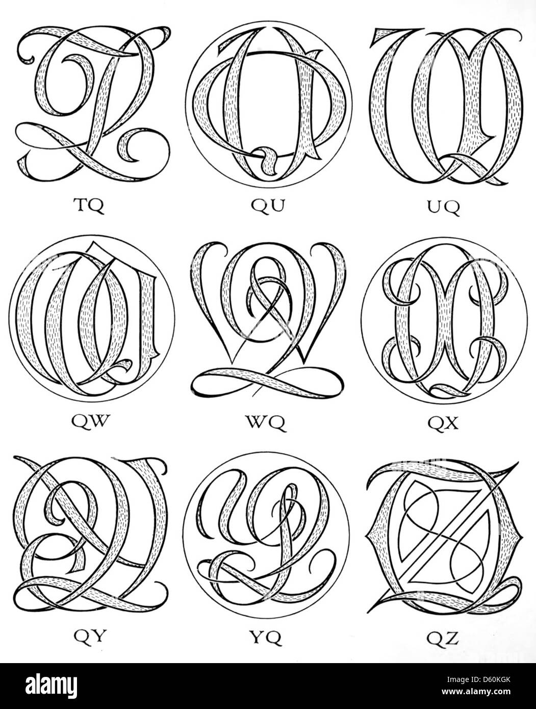 A 1906 illustration showcasing monograms and ciphers, with examples of ...