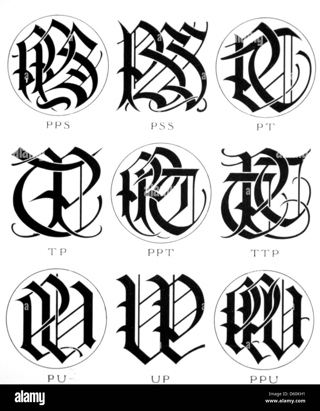 A 1906 book showcasing various monograms and ciphers, featuring ...