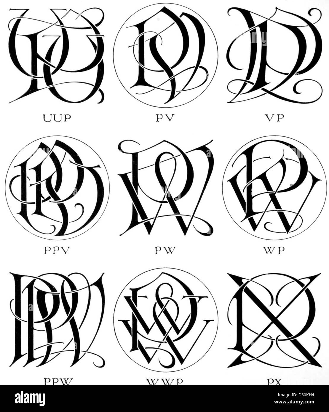 This 1906 illustration features a variety of monograms and ciphers ...