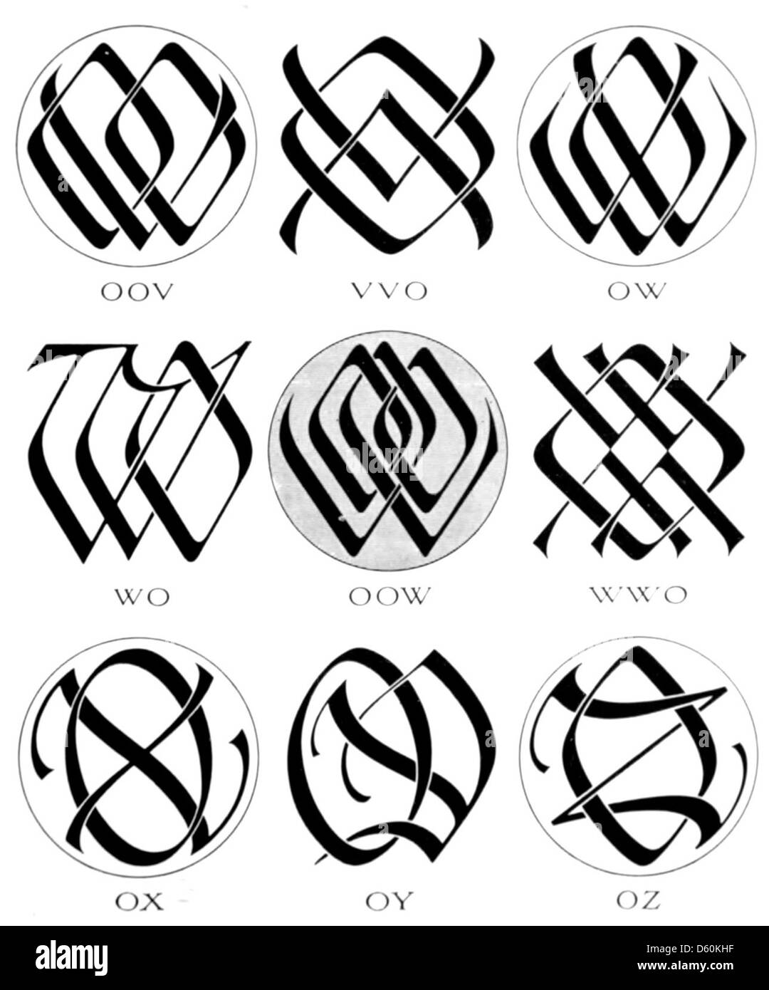 A 1906 typographic work showcasing various monograms and ciphers, these ...