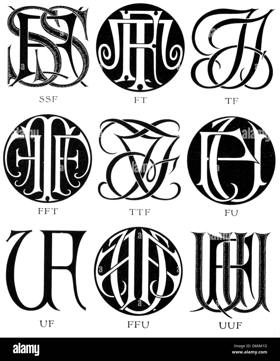A collection of 1906-style monograms and ciphers, showcasing various ...