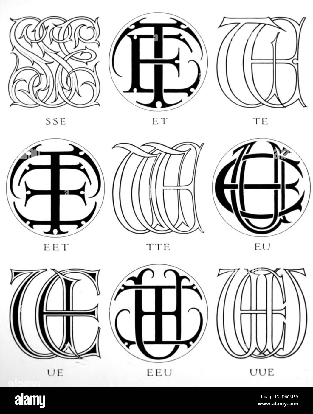 A 1906 illustration showcasing various monograms, ciphers, and crest ...