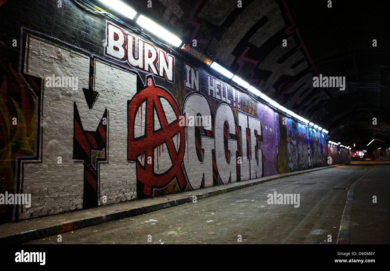 London, UK. 10th April 2013. A new piece of Graffiti art reading 'Burn ...