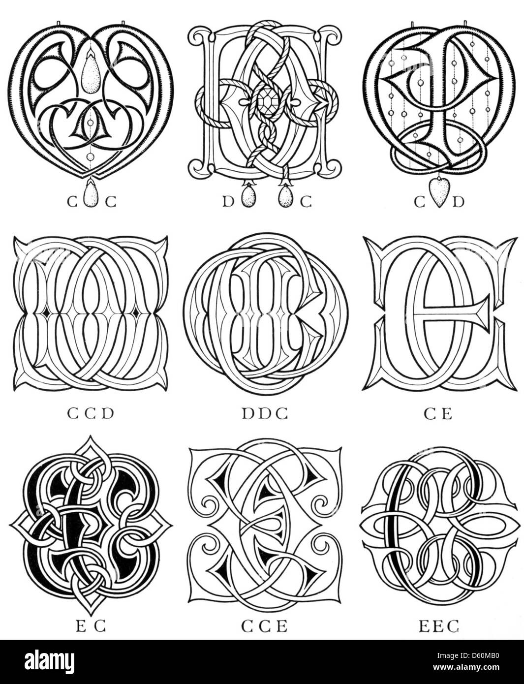 A 1906 collection of monograms and ciphers, showcasing different styles ...