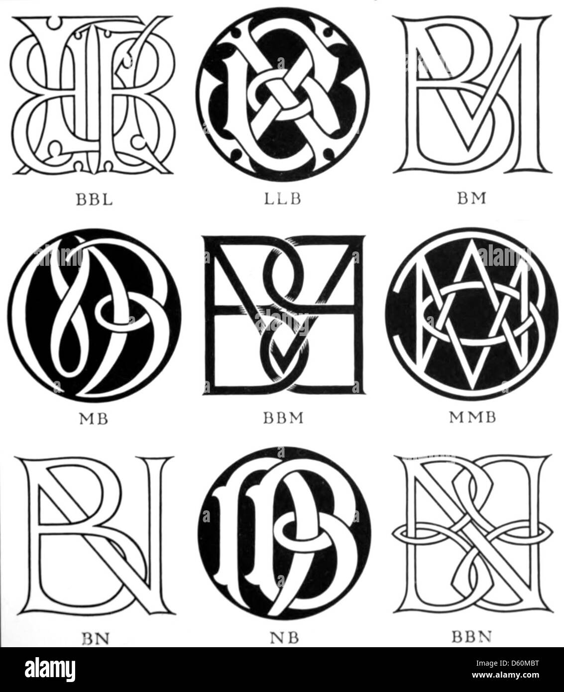 An illustration from a 1906 work on monograms and ciphers, showcasing ...