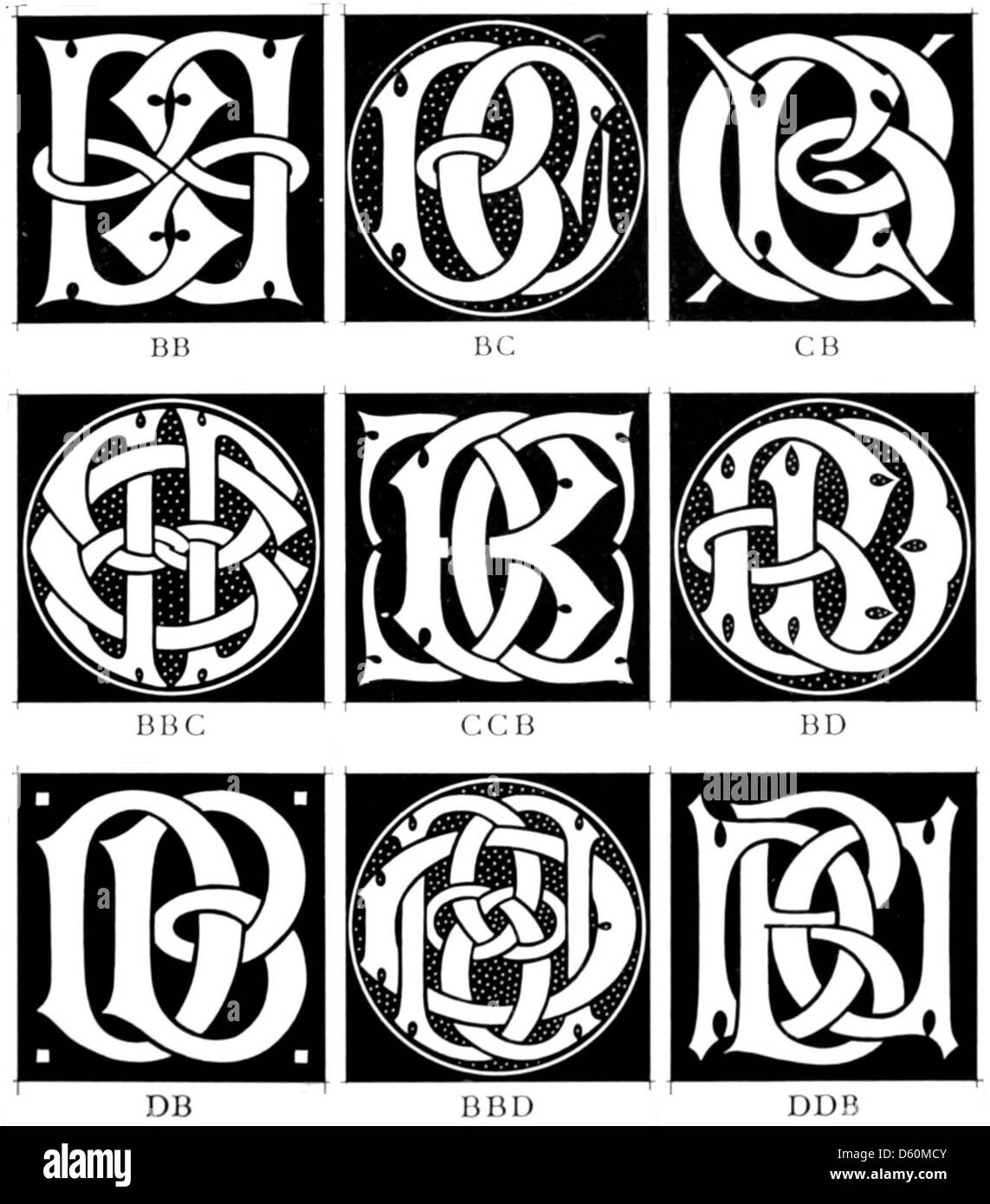 This 1906 design illustration features various ciphers, crests, and ...