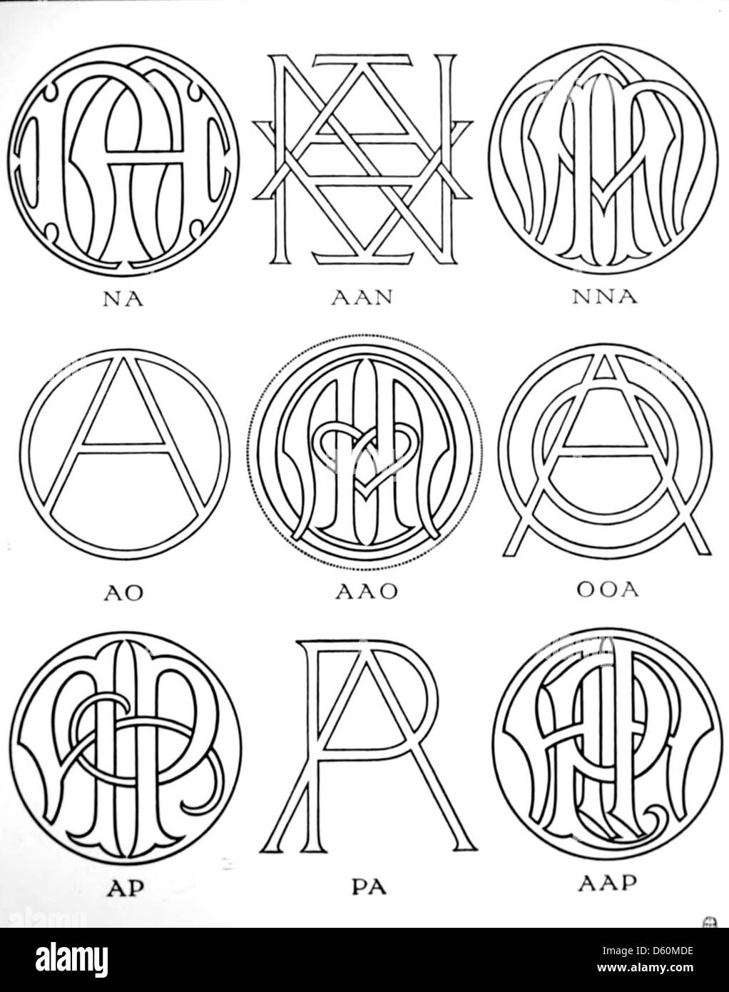 A 1906 work on monograms and ciphers, featuring various examples of ...