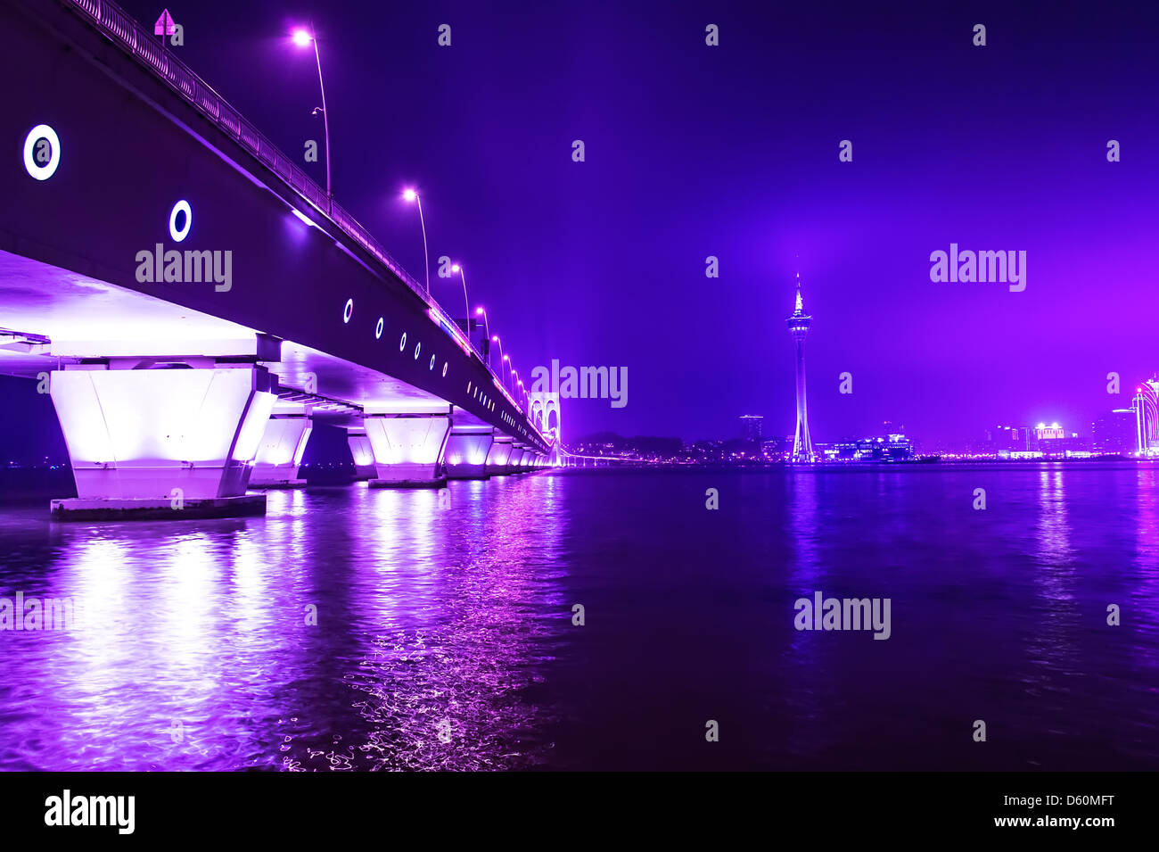 Macau Tower and Sai Van Bridge at night. View from the Taipa Stock ...