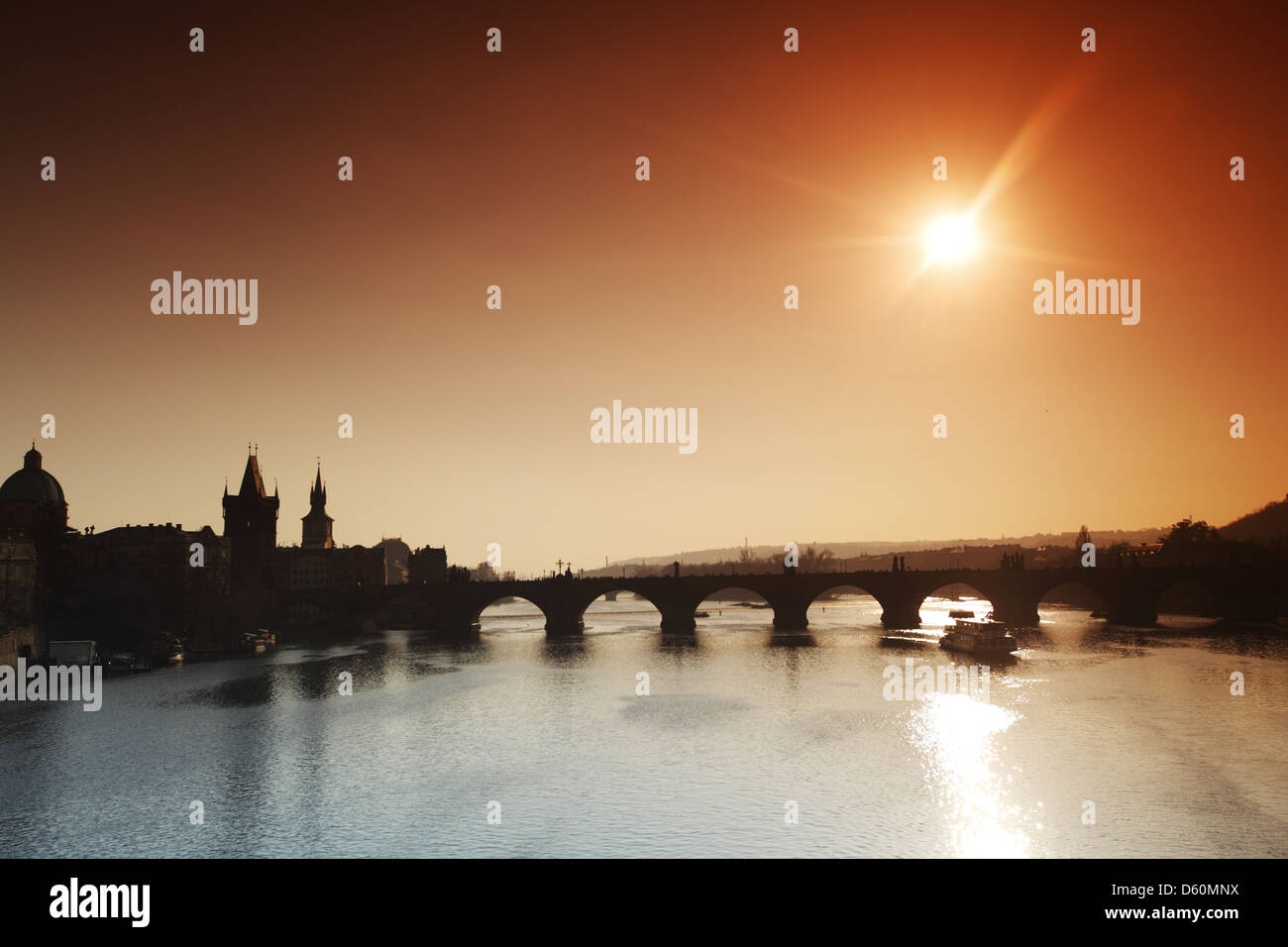 Panorama Karlov or Charles bridge in Prague in autumn Stock Photo - Alamy