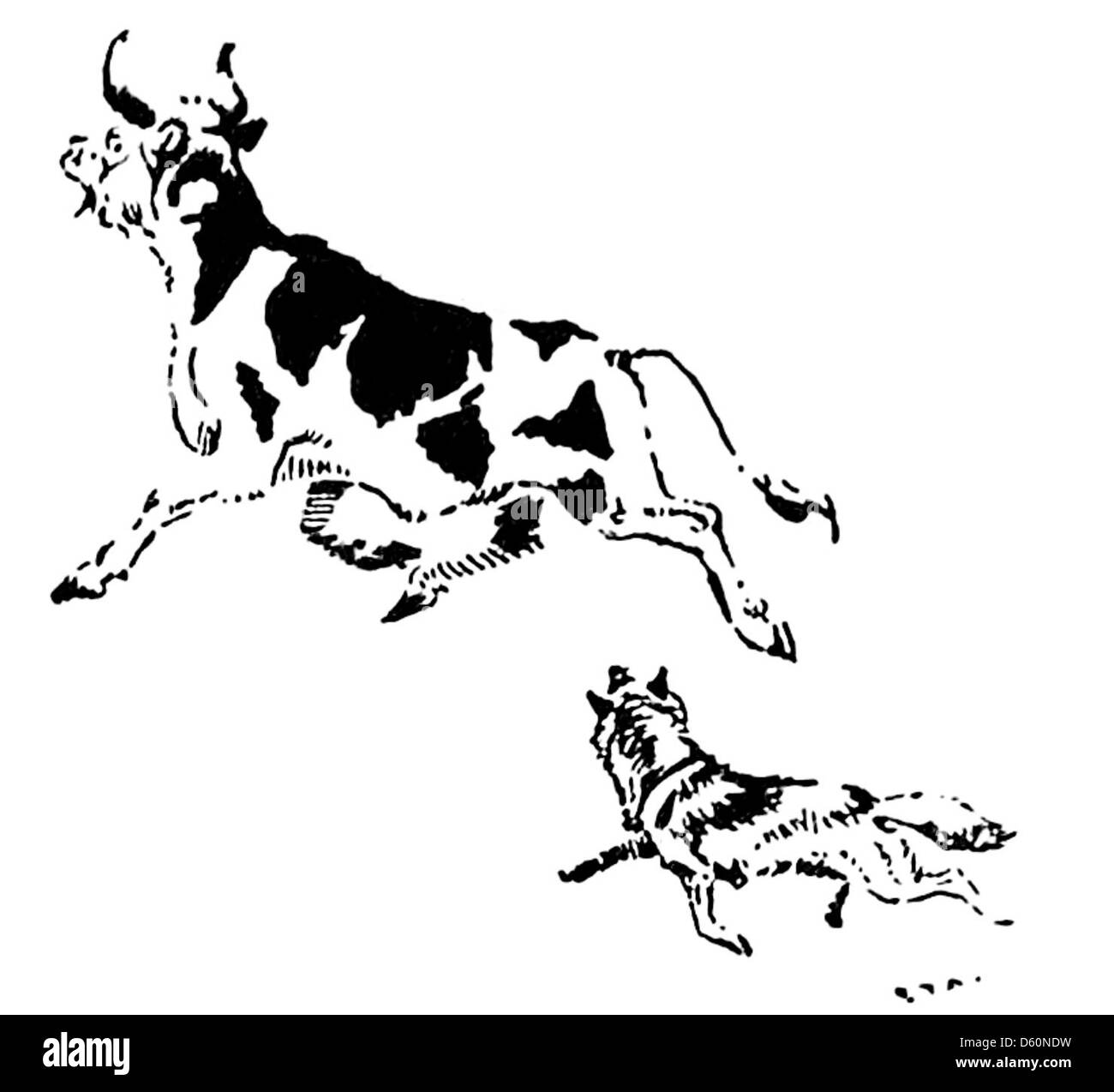 This illustration features heroic animals, including a cow and a wolf ...