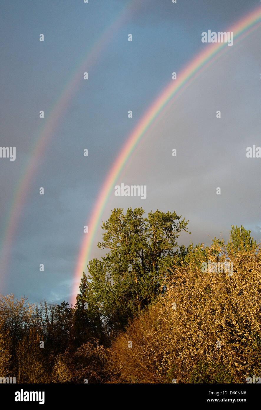 A double rainbow lighting up the skies in Oregon Stock Photo - Alamy