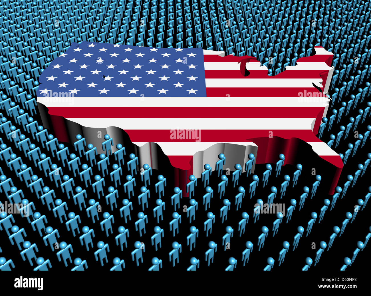 USA map flag surrounded by many abstract people illustration Stock ...
