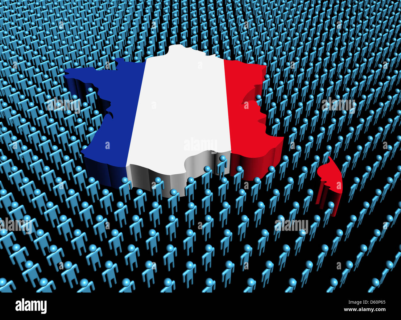 France map flag surrounded by many abstract people illustration Stock ...