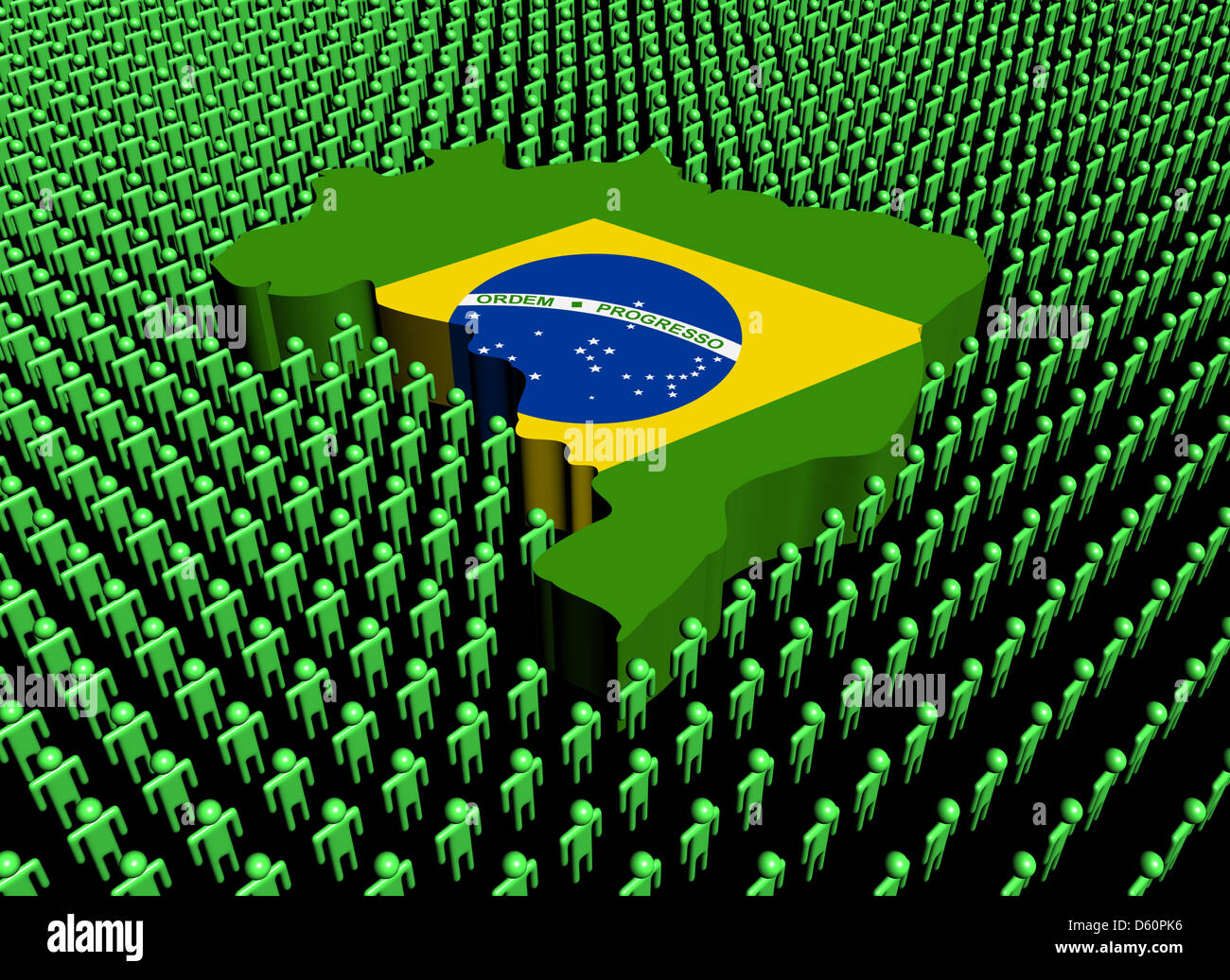 Brazil map flag surrounded by many abstract people illustration Stock ...